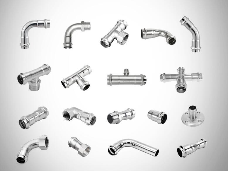 M Type / V Type Press Fit Fittings Polishing Stainless Steel Plumbing ...
